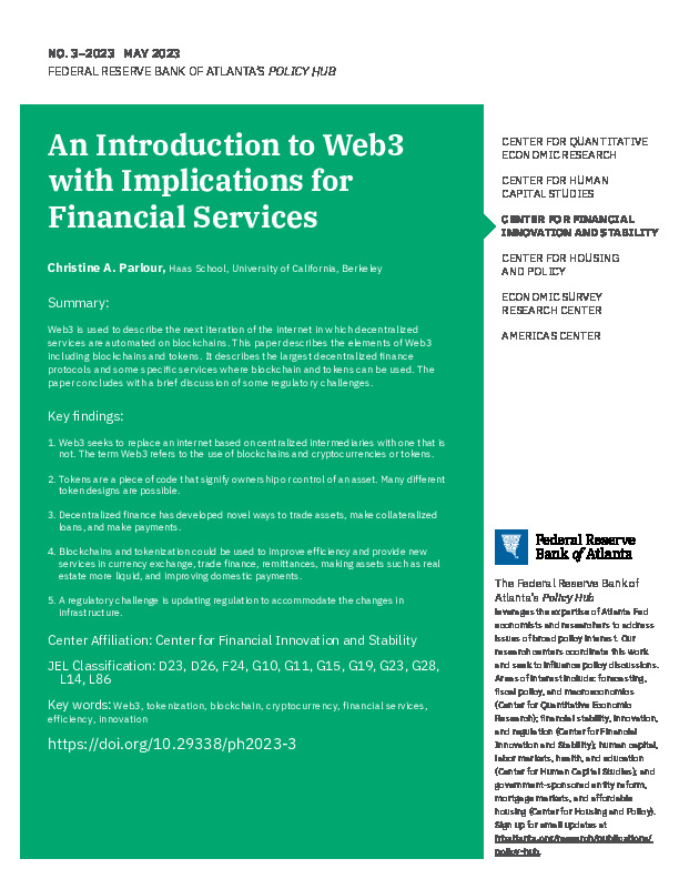 Shared post - An Introduction to Web3 with Implications for Financial Services Mentions RIPPLE & XRP