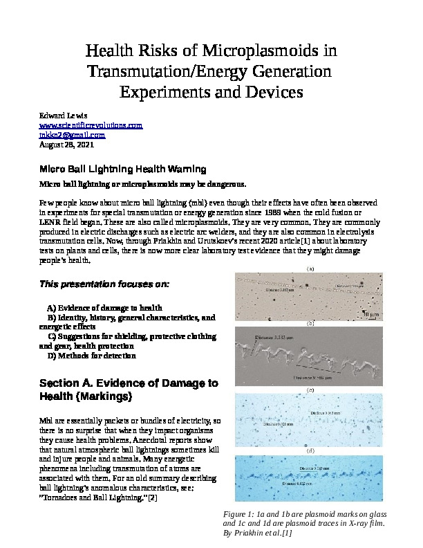 Shared post - Physics: Edward Lewis: “Health Risks of Microplasmoids in ...