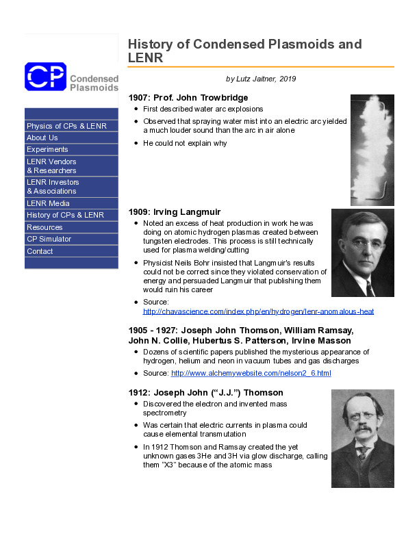 Shared post - Physics: Lutz Jaitner: “History of Condensed Plasmoids ...