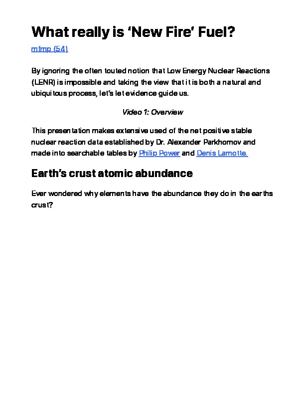 Shared post - Physics: Bob Greenyer: “What really is ‘New Fire’ Fuel?”