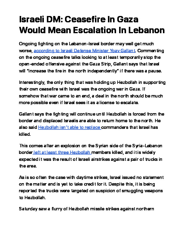 Shared post - Jason Ditz: “Israeli [Defense Minister]: Ceasefire In ...