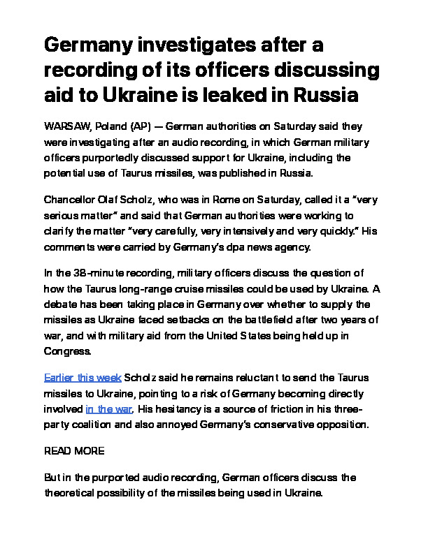 Shared post - AP: “Germany investigates after a recording of its ...