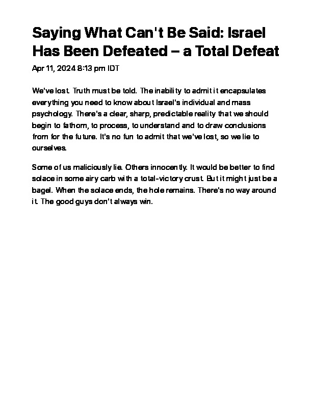 Shared post - Haaretz: “Saying What Can't Be Said: Israel Has Been ...