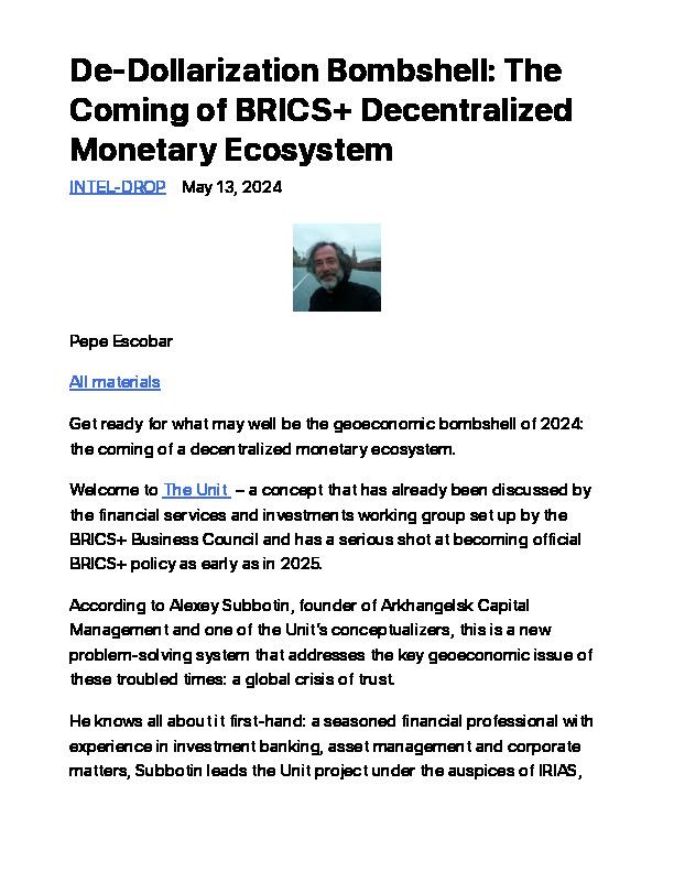Shared post - The Intel Drop: “De-Dollarization Bombshell: The Coming ...