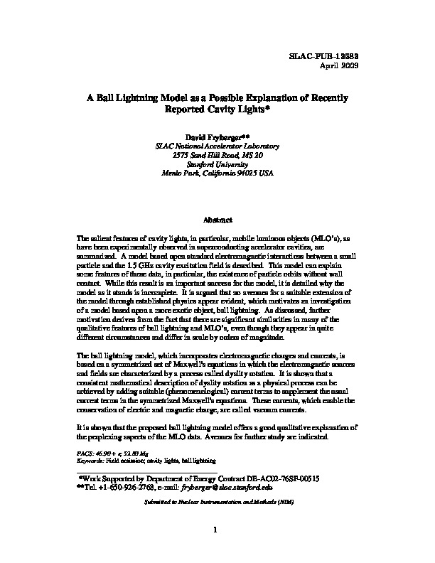 Shared post - Physics: David Fryberger: “A Ball Lightning Model as a ...