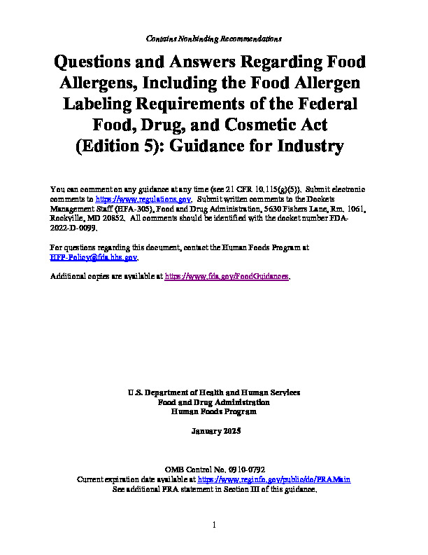 Shared post - FDA Allergen Guidance Document