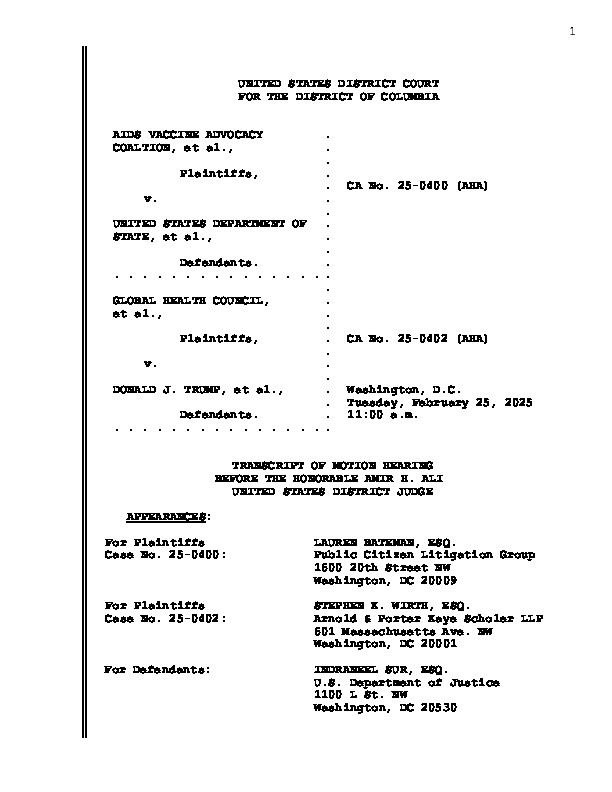 Shared post - Transcripts! AIDS Coalition Judge Amir Ali 02-25-2025 D.C ...