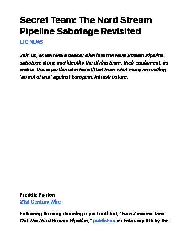 Shared post - 21wire: “Secret Team: The Nord Stream Pipeline Sabotage ...