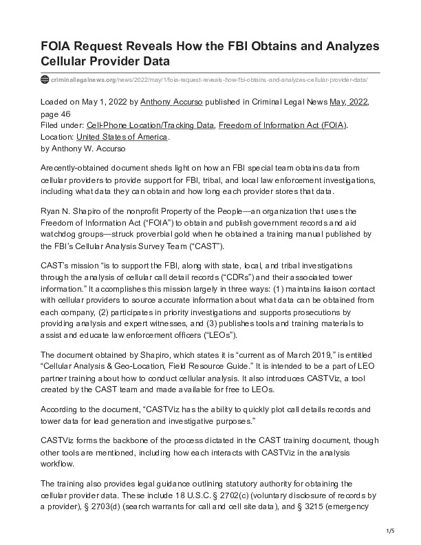 Shared post - How the FBI analyzes tracking data for your mobile phone