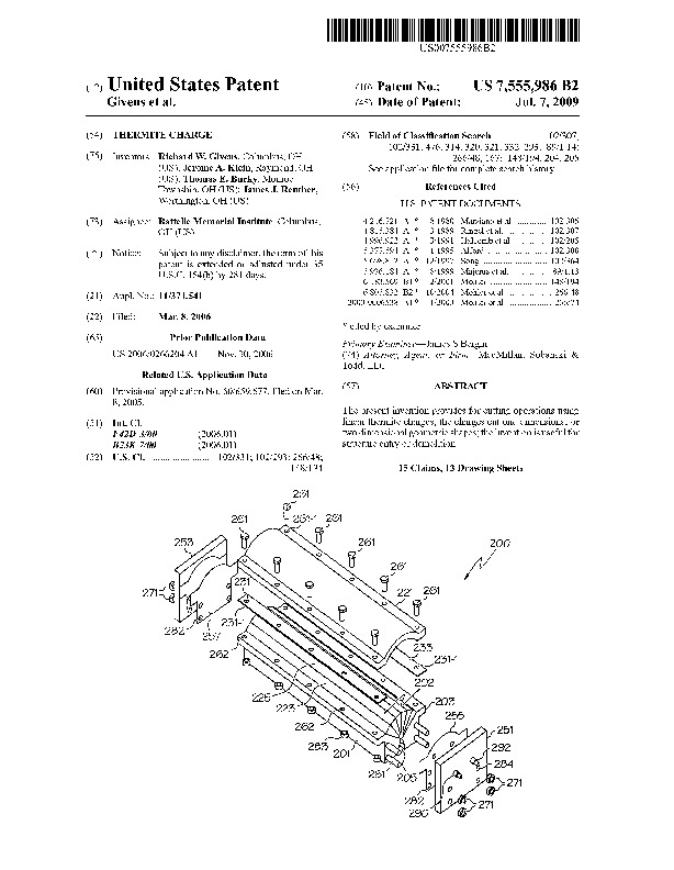 Shared post - US Patent US7555986B2: “Thermite charge” [for demolition]