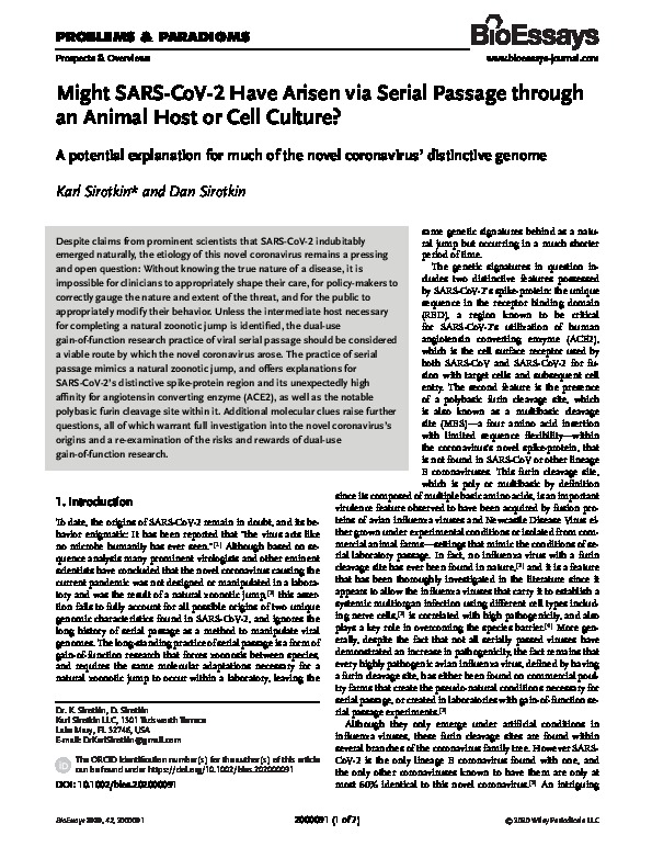 Shared post - Study: “Might SARS‐CoV‐2 Have Arisen via Serial Passage ...