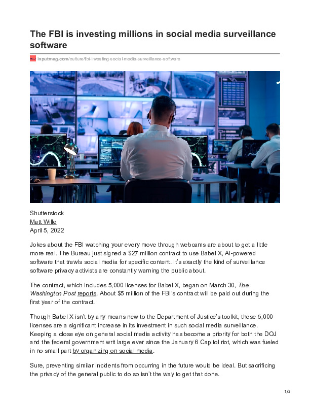 Shared post - WaPo: “The FBI is investing [$27 million] in social media ...