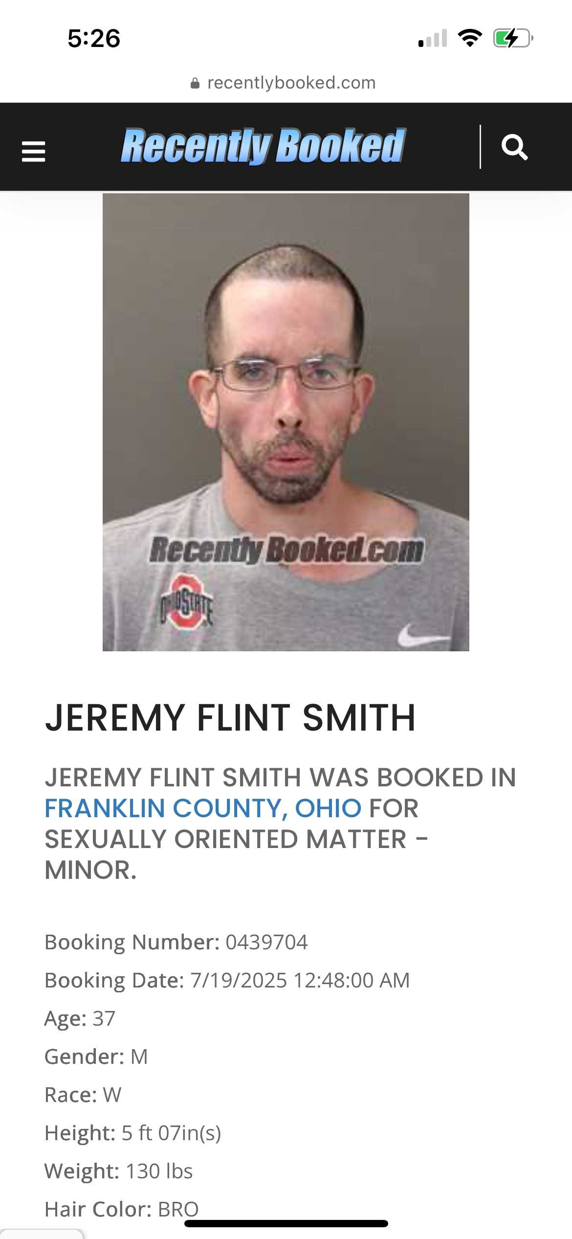 Shared post - Jeremy Smith Mug Shot