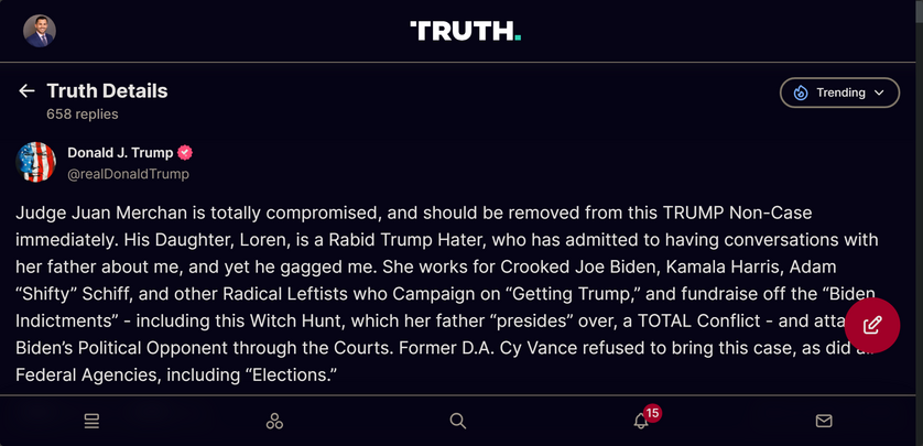 Shared post - Trump Slams Judge Merchan's Daughter