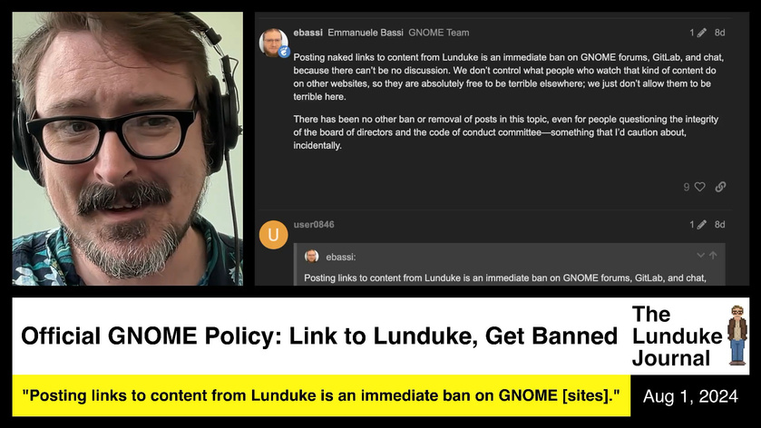 Shared post - Official GNOME Policy: Link to Lunduke, Get Banned