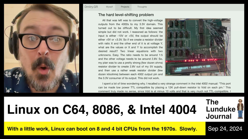 Shared post - Linux on C64, 8086, & Intel 4004