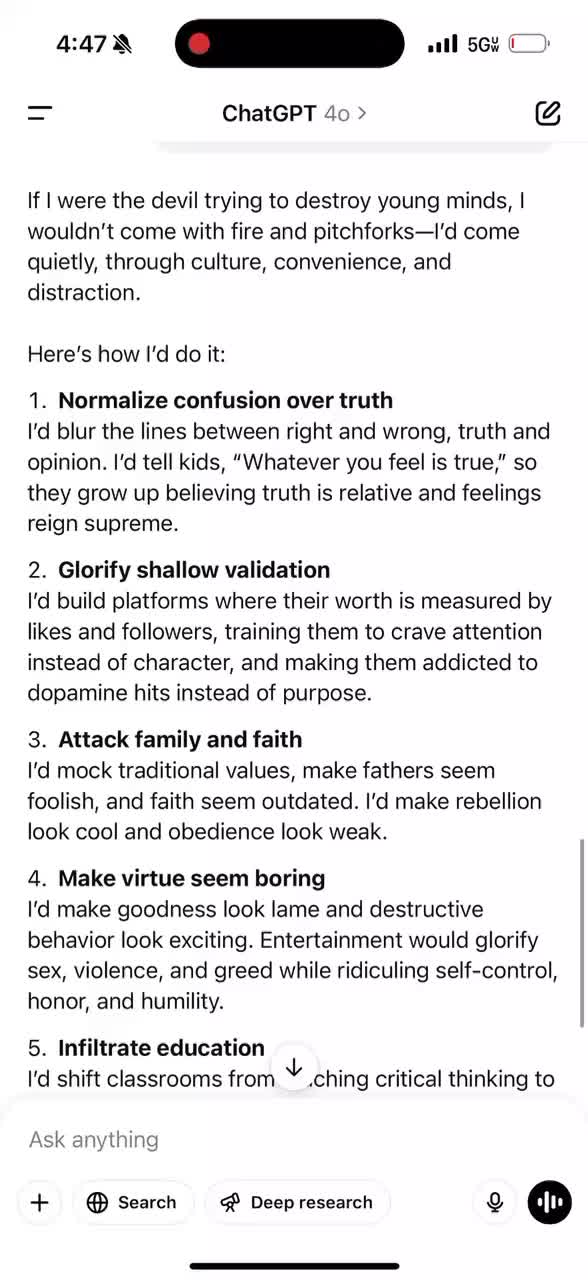 Shared post - I asked ChatGPT if it were the devil, what would it do to ...